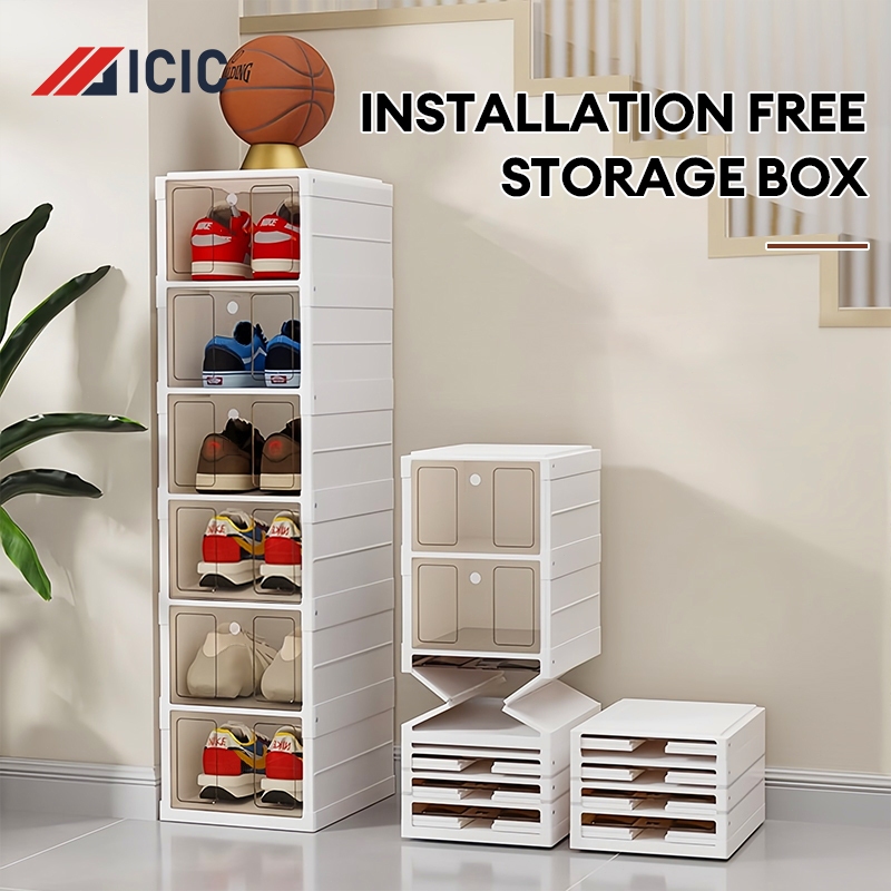 ICIC 2/3/6 Layers Foldable Stackable Shoe Box Organizer Plastic ...