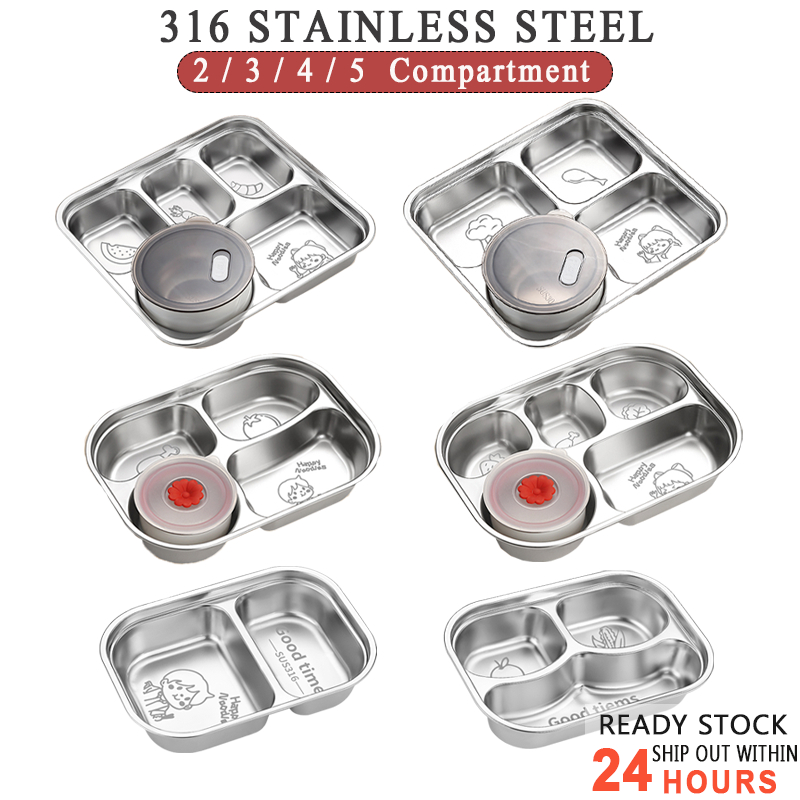 316 Stainless Steel dinner palte 2/3/4/5 Grid Stainless Steel Tray ...