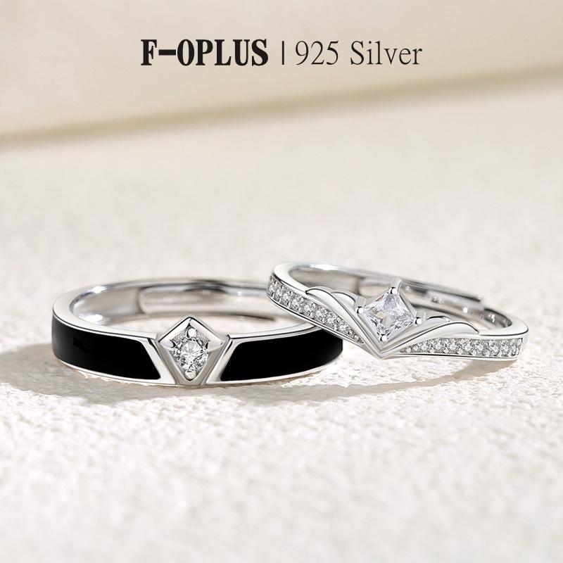 F-OPLUS | Silver 925 Couple Ring Adjustable Engagement Wedding Ring ...
