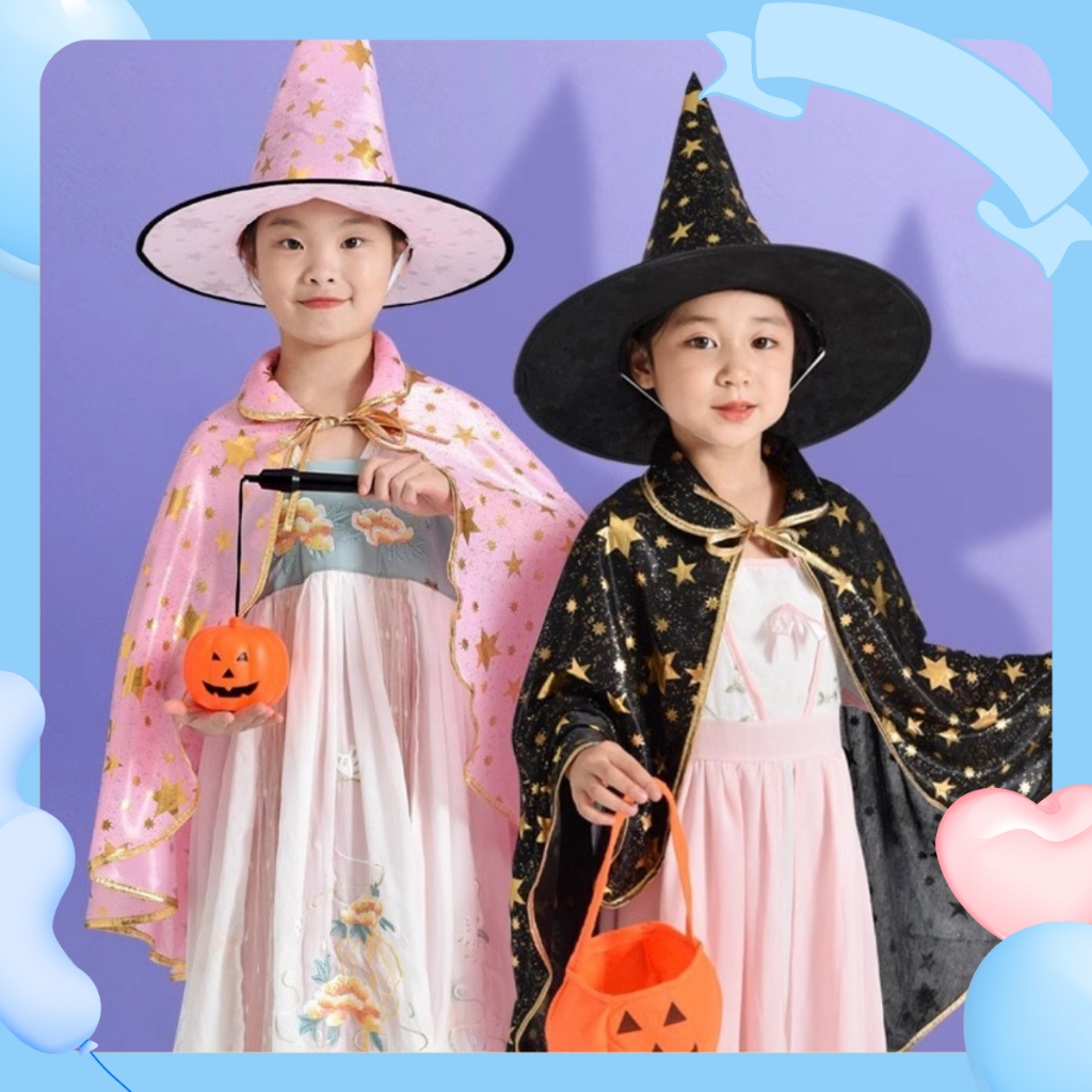 Halloween Costume for Kids 2PC Hat + Cloak Witch Party Props Costume ...