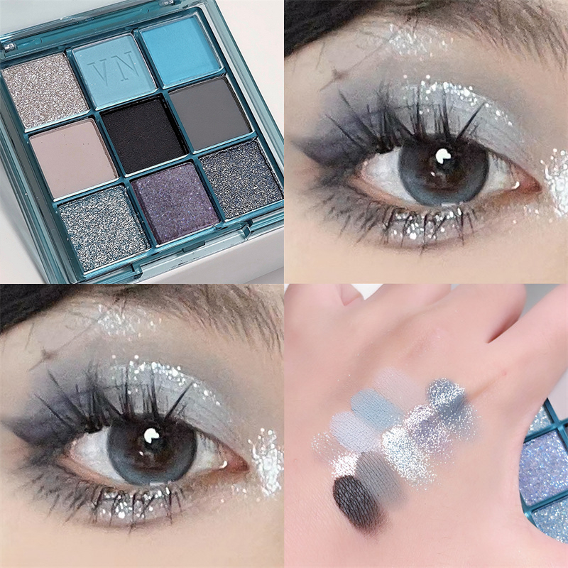 Blue sky colored glaze 9-color eye shadow plate, matte pearlescent ...