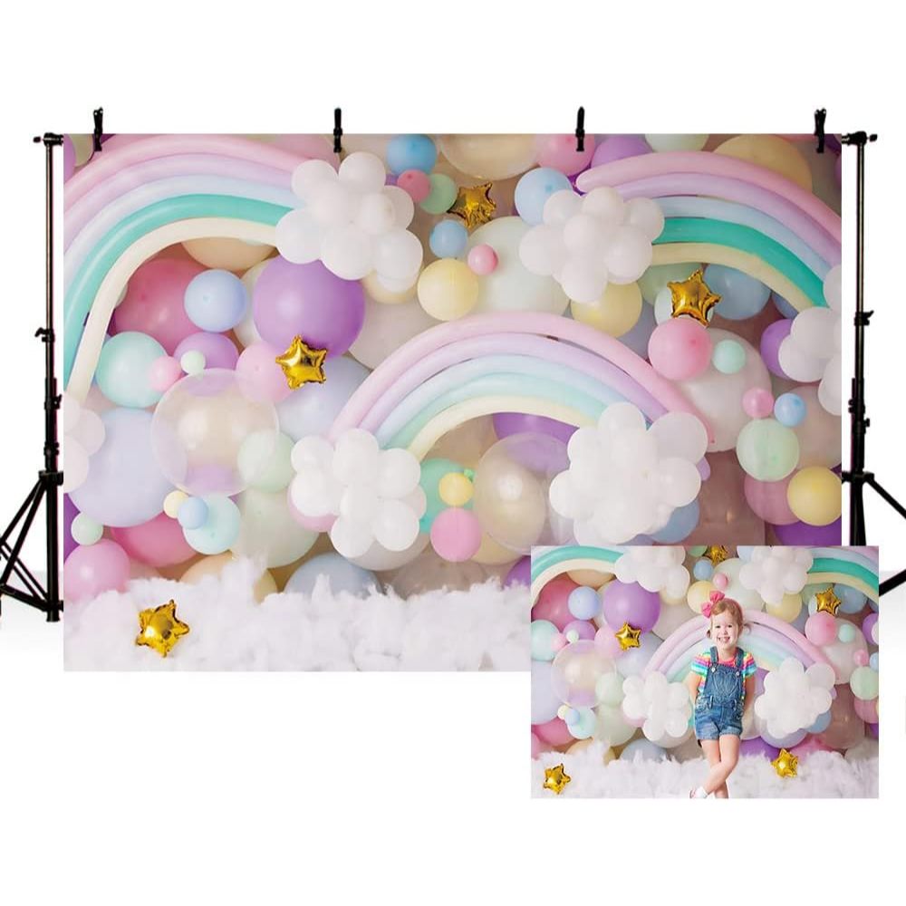 7x5ft Pastel Girl Birthday Photography Backdrop Pink Rainbow Balloon ...