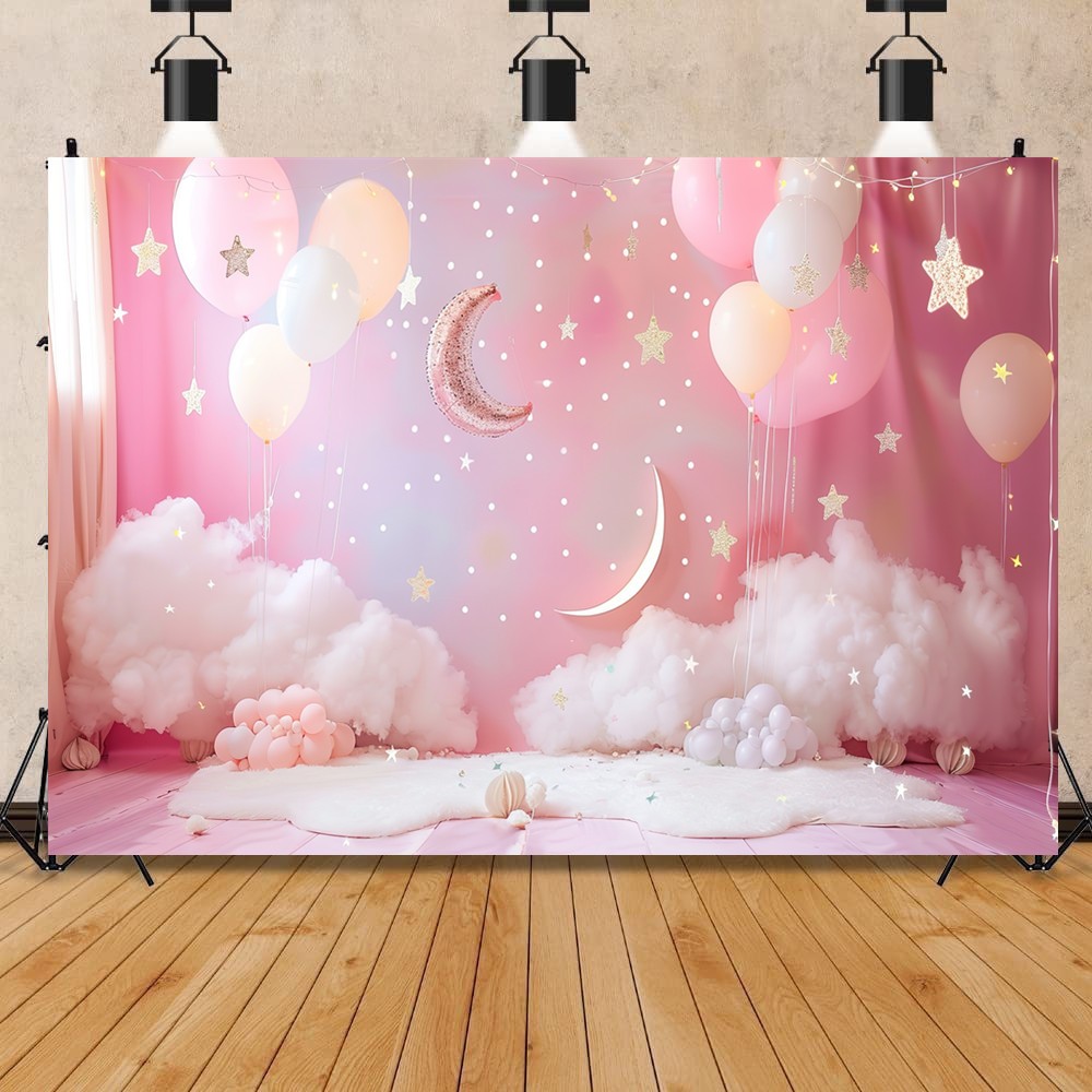 Girl's Pink Theme Christening Photography Backdrop Happy Birthday Baby ...