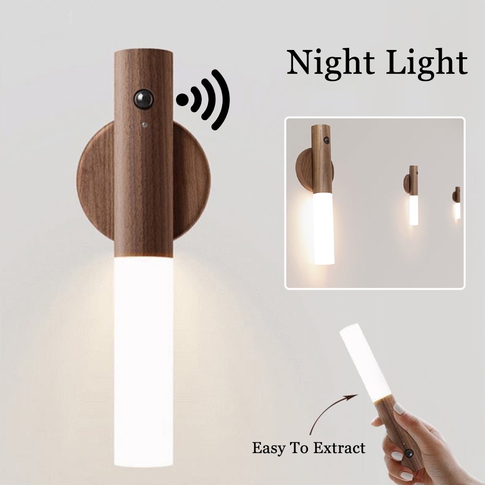 Auto LED Night Light Magnetic Wooden Multifunctional Smart Motion ...