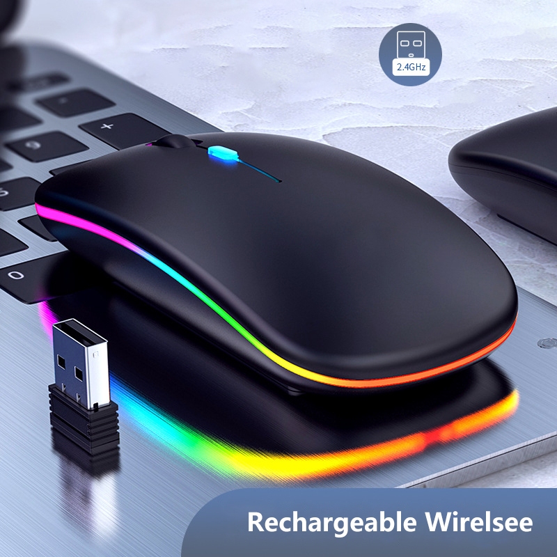 Ultra-thin Wireless Mouse Rechargeable Silent LED Backlit Mice ...