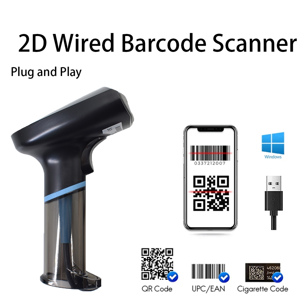 Portable USB Wired CMOS 1D 2D QR Code Scanner for supermarket Handheld ...
