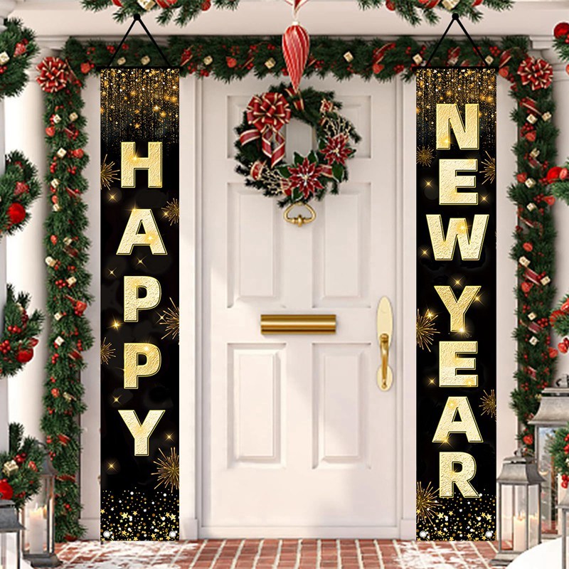 30*180cm Happy New Year Door Curtain Glitter Firework Fiesta Pattern ...