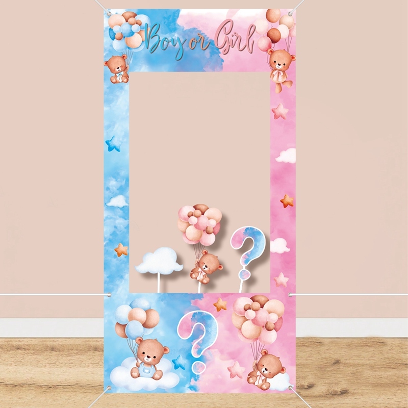 【Vinyl】60*120CM Blue And Pink Backdrop For Gender Reveal Bear Design ...