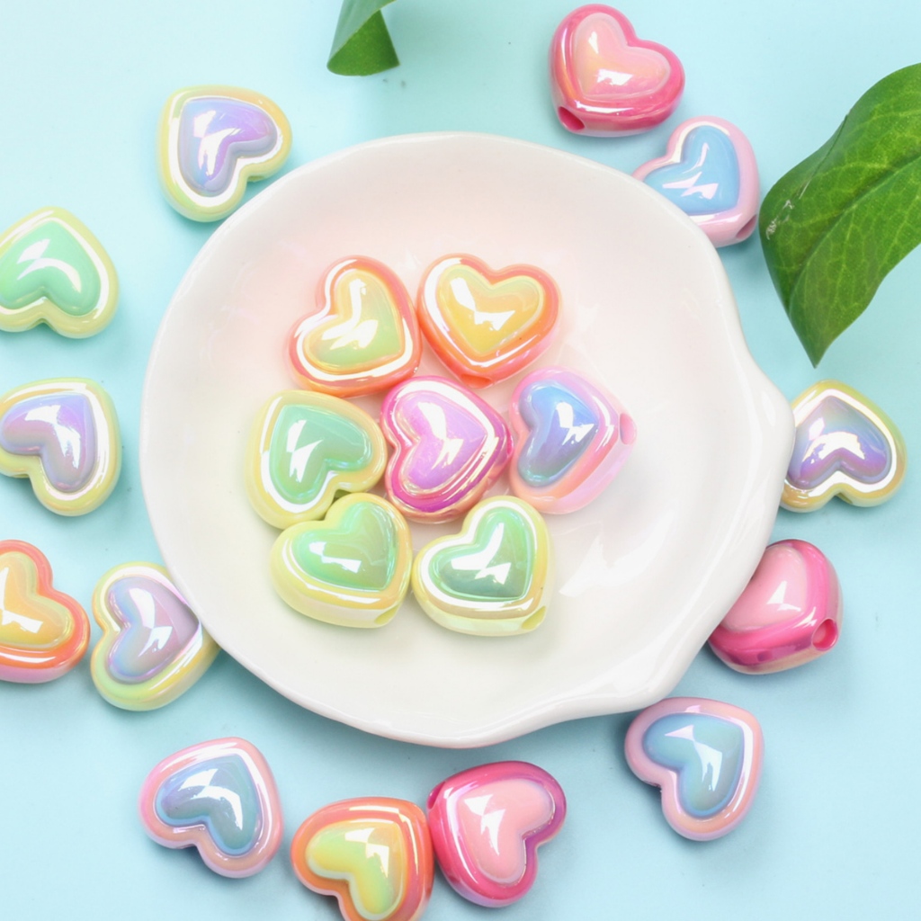 10pcs Creative UV Dazzle Two Color 3D Love Heart Loose Beads Acrylic ...