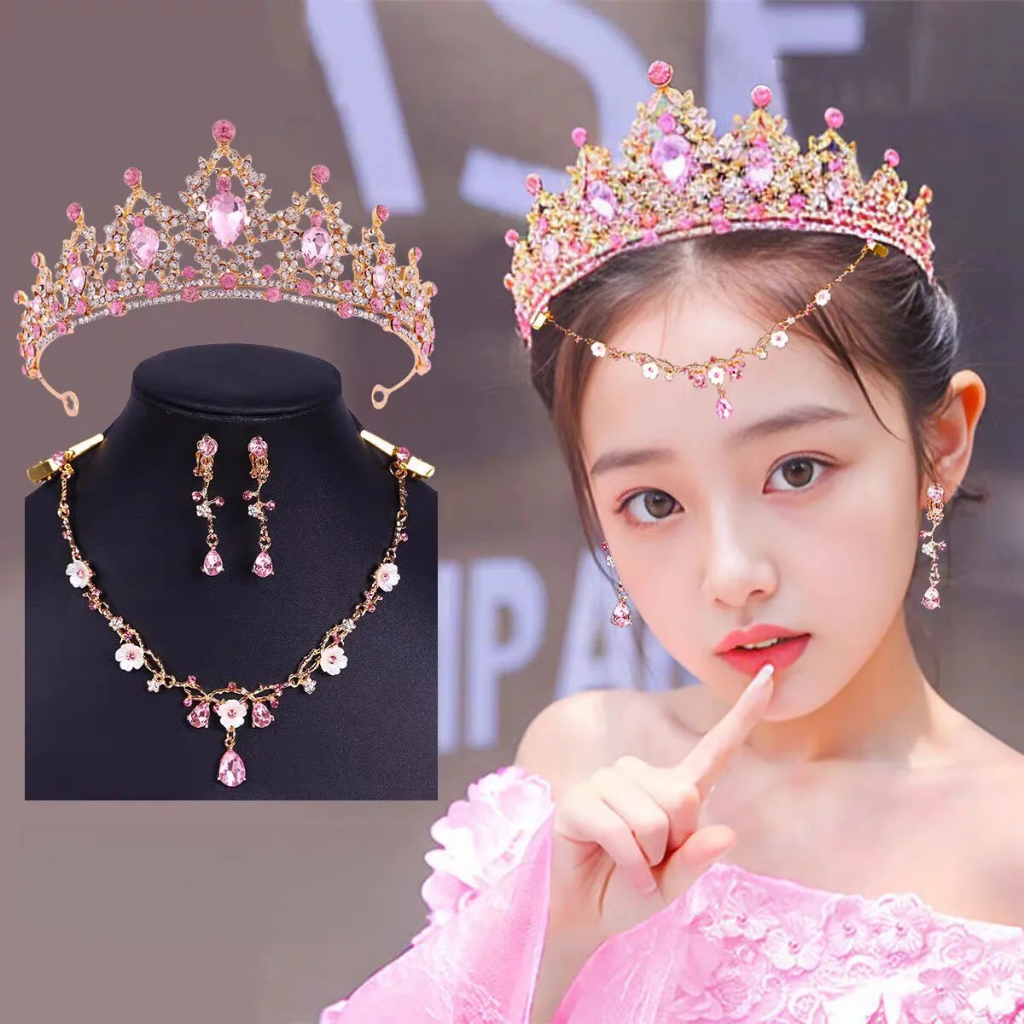 Birthday Crown Crystal Chain Earring Set Girl Headdress Eyebrow Chain ...