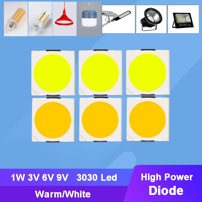 100pcs 1W 3V 6V 9V 3030 White Warm LED Diode Bead Light | Shopee ...