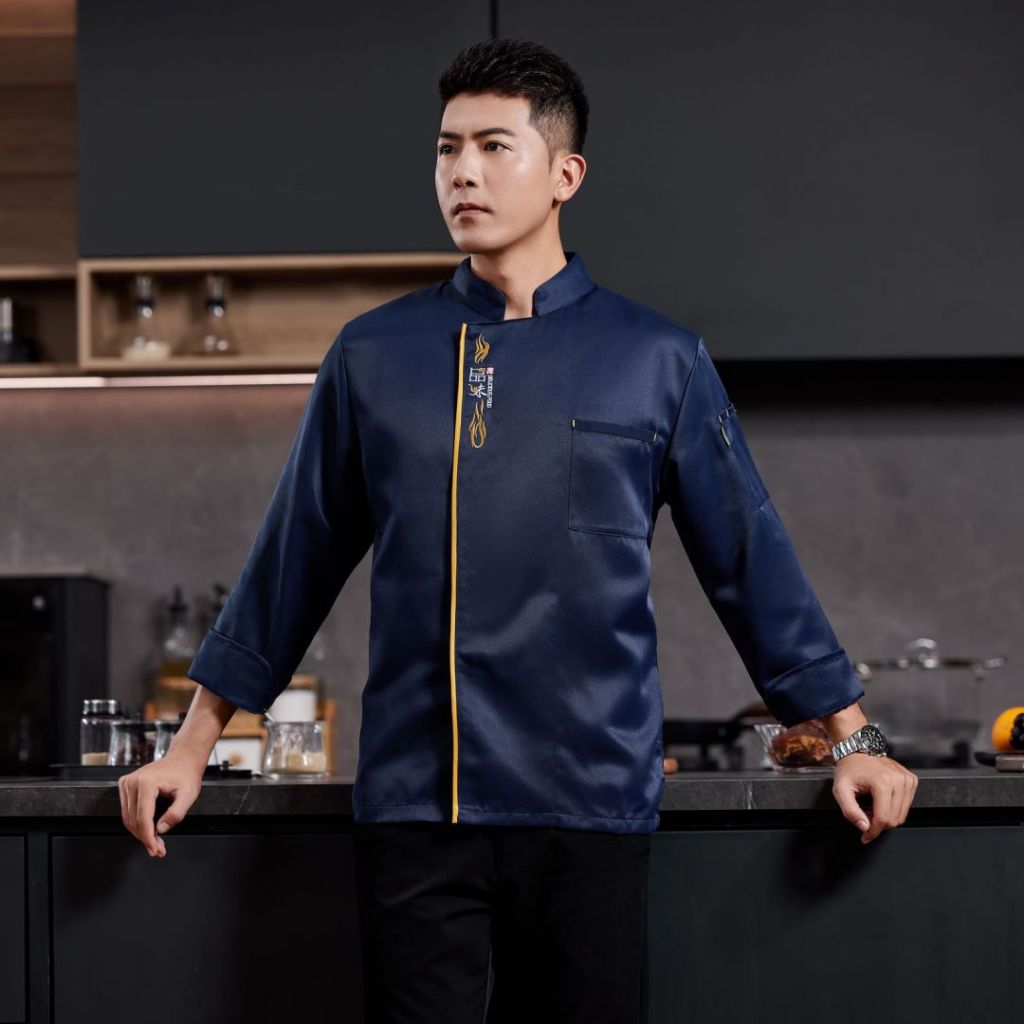 Golden Unisex Chef Clothes Kitchen Shirts Hotel Restaurant Waiter Long ...