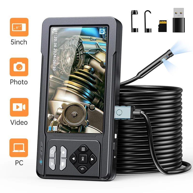 5inch Borescope Dual Lens 16.5ft Industrial Endoscope Camera with ...