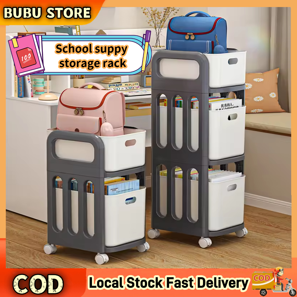 School Bag Storage Rack Book Shelf Movable Organizer Rack Pull Out ...