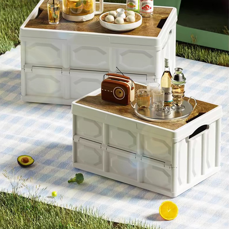 Multifunctional Portable Storage Box Wooden Cover Camping Storage Box ...