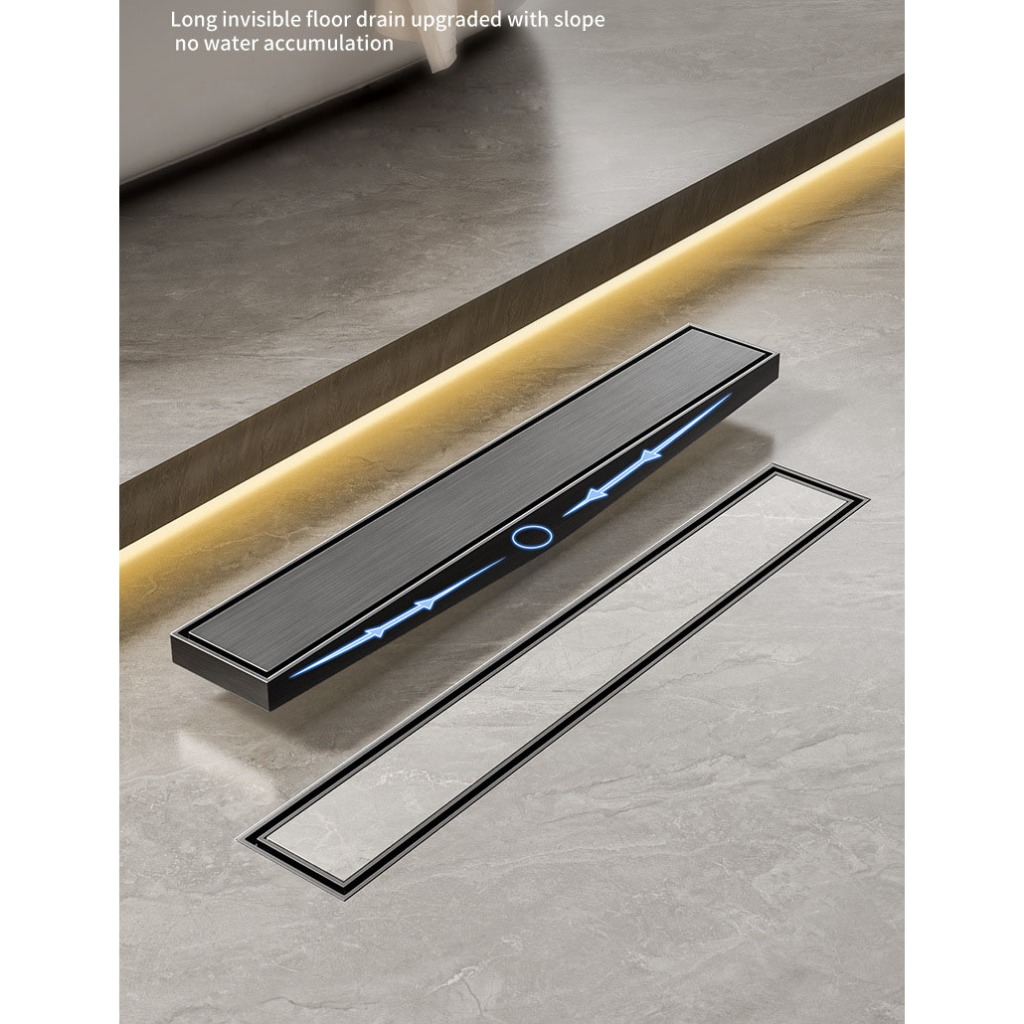 5.5cm Rectangular Linear Shower Drain with 2-in-1 Grate,Stainless Steel ...