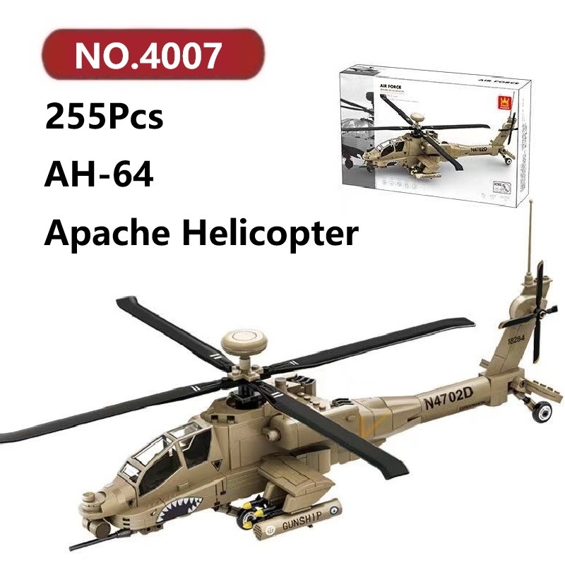 AH-64 Apache Helicopter Building Blocks 255 Pcs WANGE Fighter Plane ...