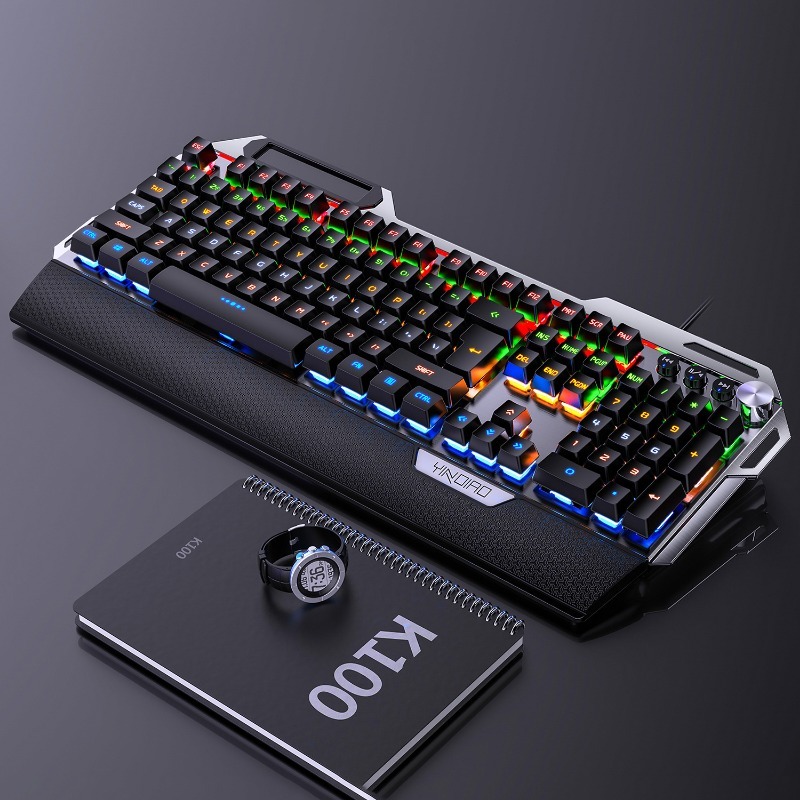 K100 Mechanical Keyboard Metal Hand Rest Knob Game Office Green Axis ...