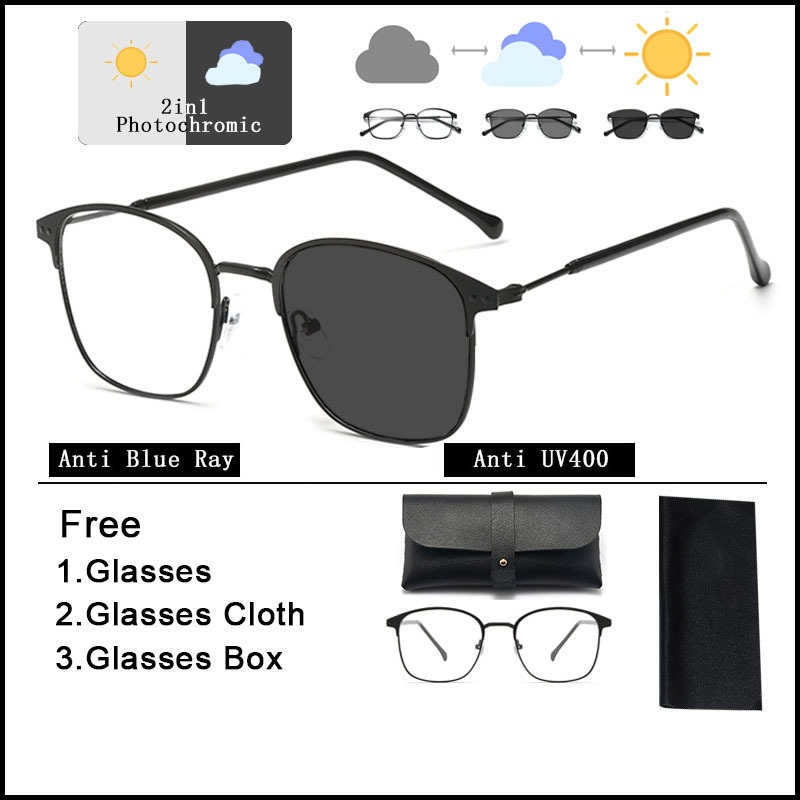 (Free Case) Photochromic Anti Radiation Eyeglass For Men Women Metal ...
