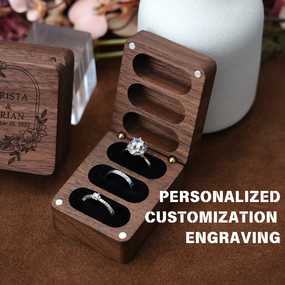 Personalized engraving Mini Wooden Ring Box Portable Travel Valentine's ...