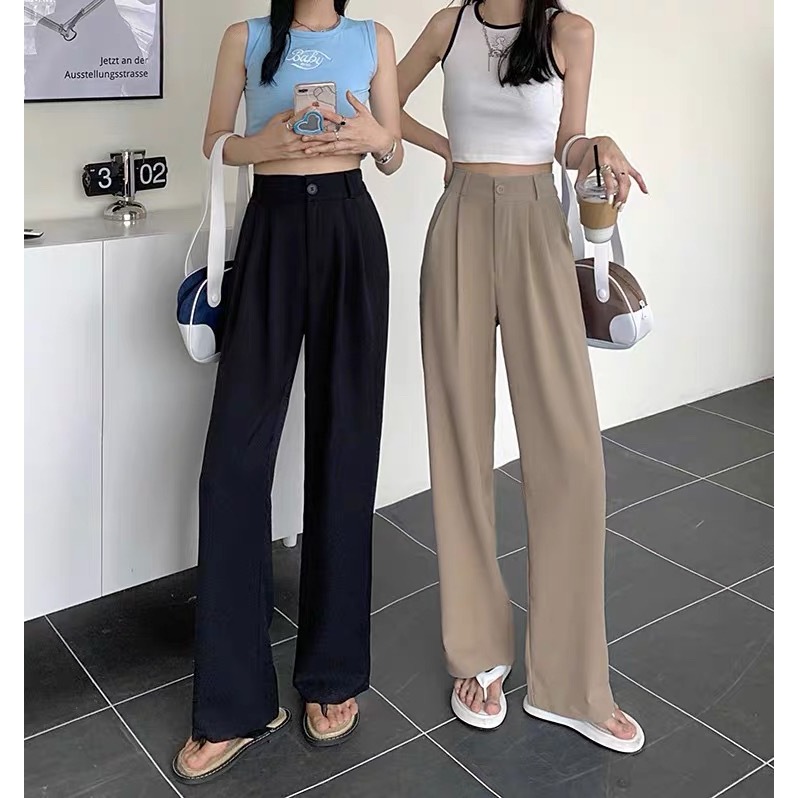 LEDIN Trouser Office Straight Cut Flare Lady Suit Pants Blackpink Wide ...