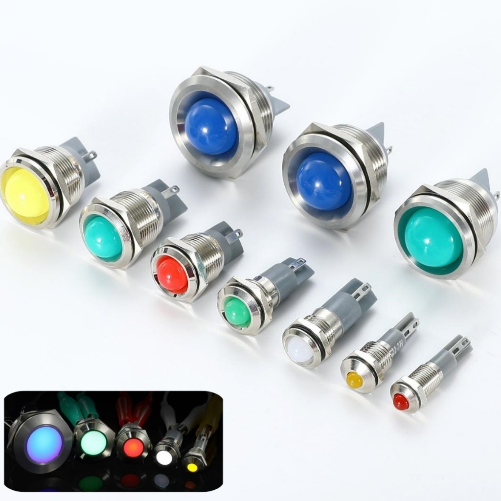 6/8/10/12mm domed metal signal indicator lamp spherical waterproof LED ...