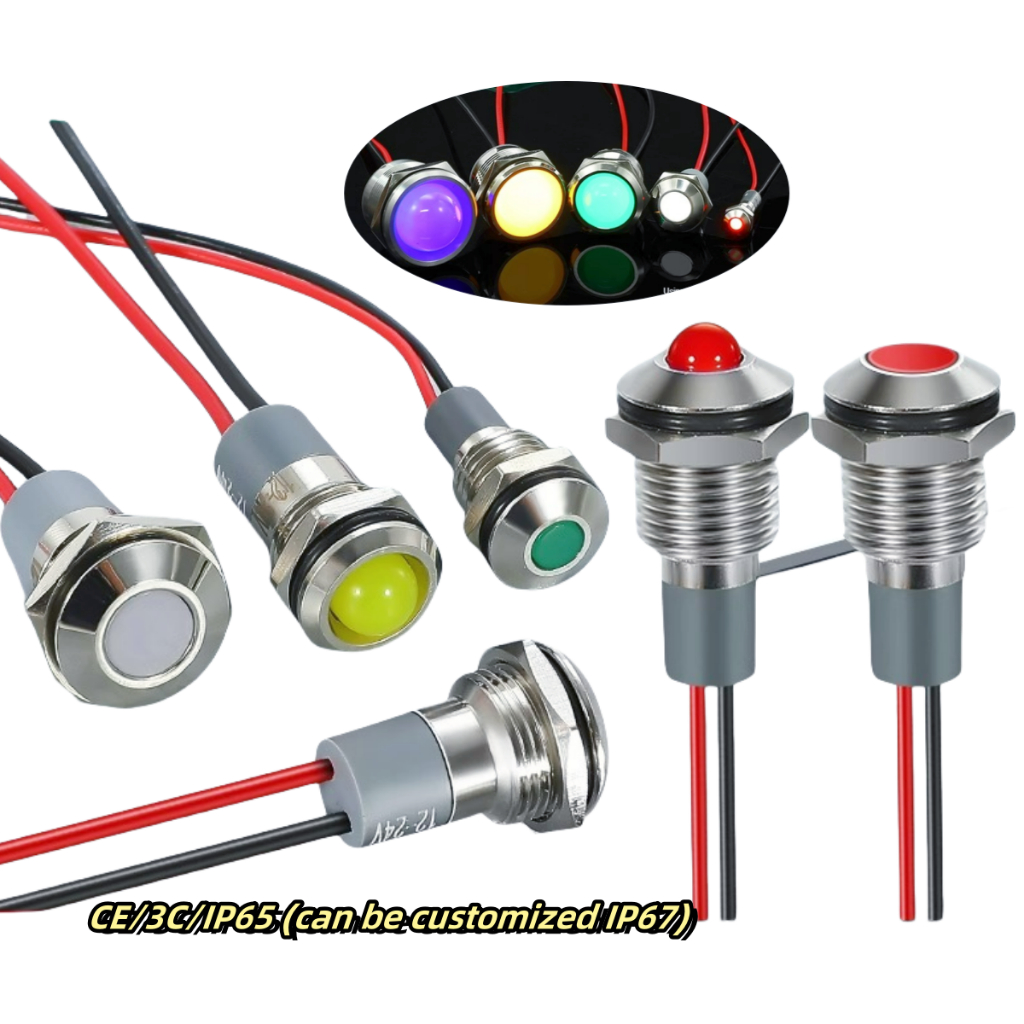 6/8/10/12/16/22mm Dual color metal domed indicator light IP65 IP67 ...