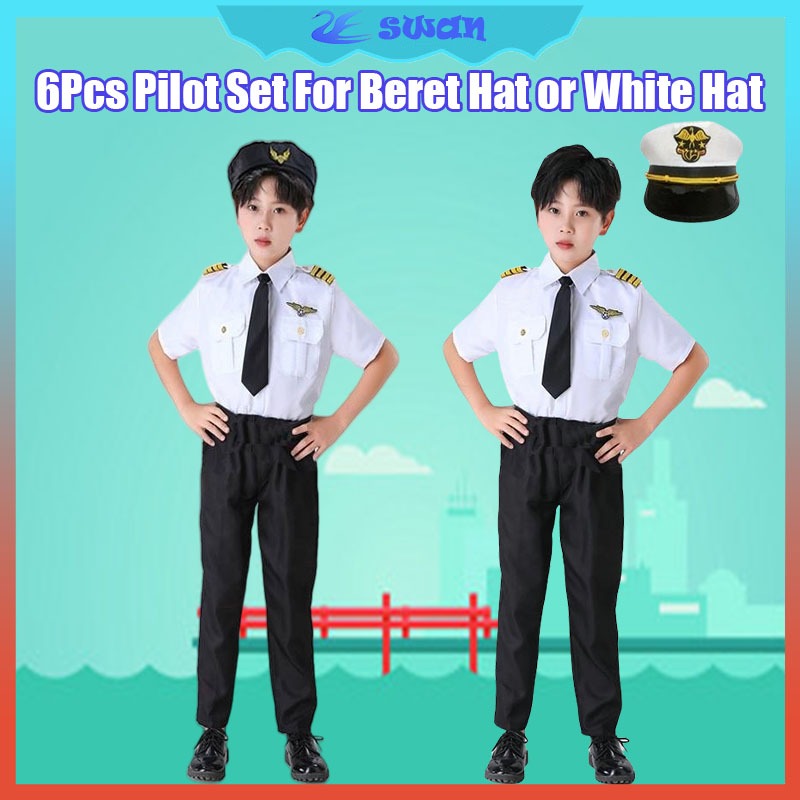 6pcs Pilot Career Costume with Cap For Kids Captain Uniforms Flight ...