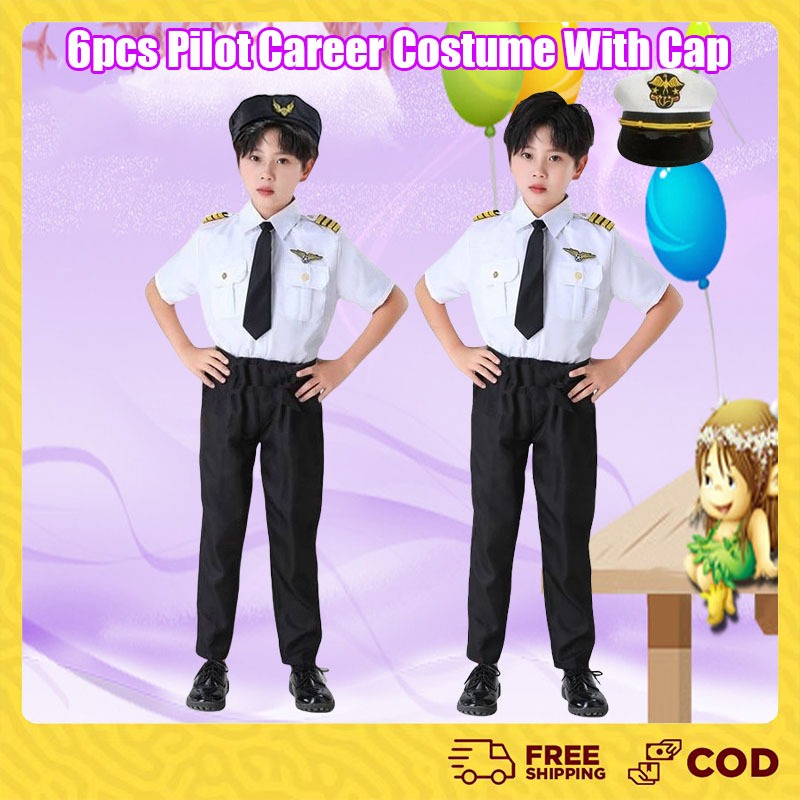 6pcs Pilot Career Captain Costume With Cap Flight Attendant Suit ...