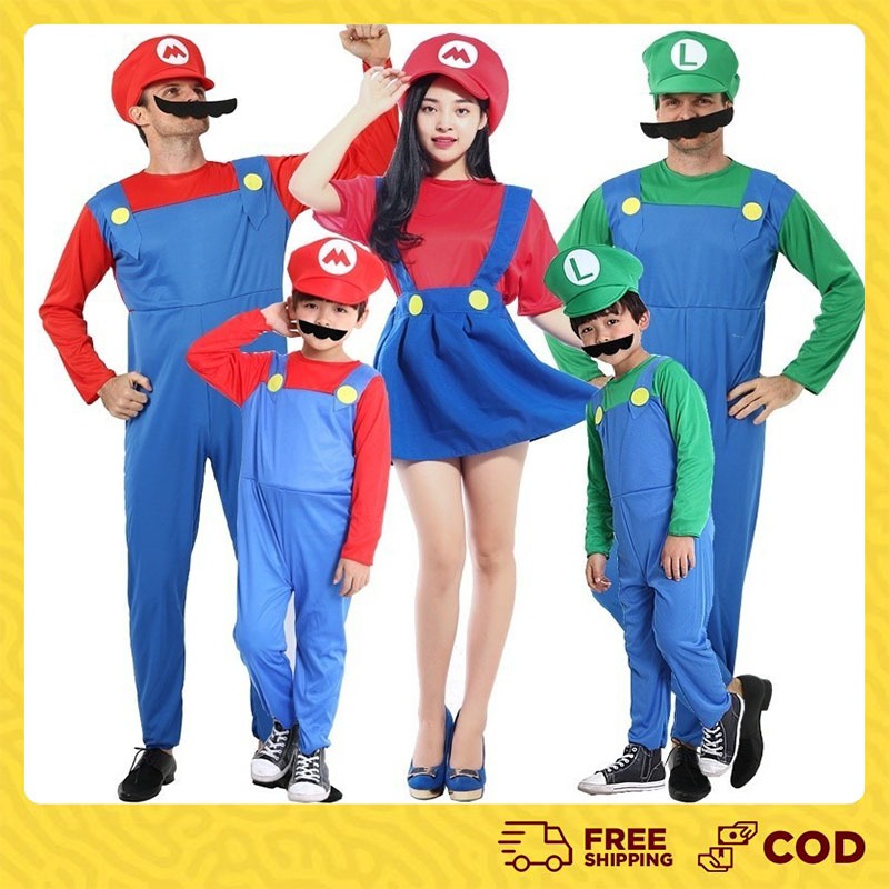 Cartoon Adult Kids Super Mary Mario Cosplay Costume Set Luigi Clothes ...