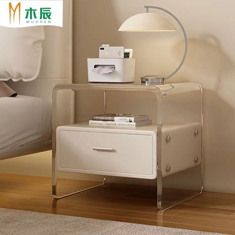 Acrylic Transparent Suspended Bedside Table Solid Wood Modern Simple ...