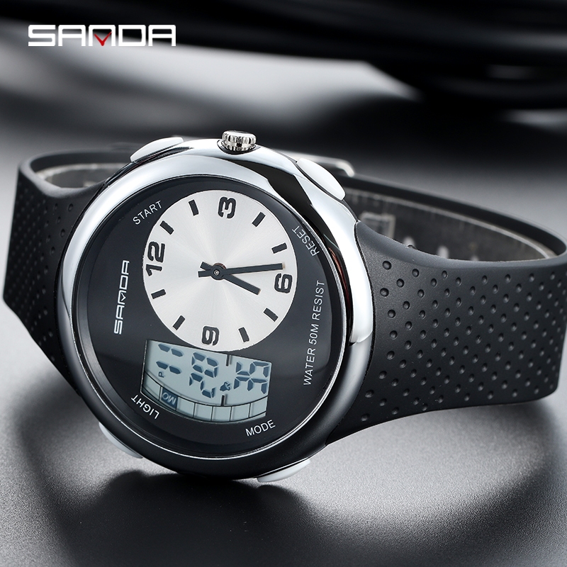 SANDA 763-3 Dual Display Sports Waterproof Men Watch Alarm Calendar ...