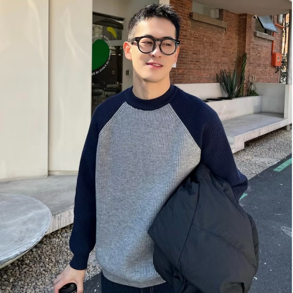 Spring Autumn Style All-Match Trendy Contrast Color Raglan Sleeve Niche ...