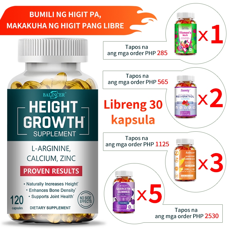 Calcium + vitamins, height supplement, bone growth and health, bone strength, density support ...