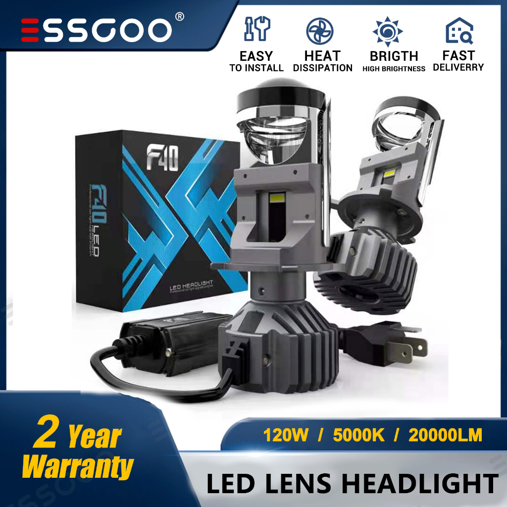 ESSGOO 2x H4 High/Low Beam LED Projector Lens Headlight Canbus Car Bulb ...