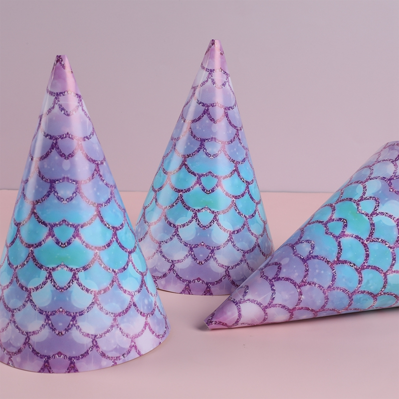 6pcs Mermaid Scale style Hats Happy Birthday Hats Mermaid Tail for Kid ...