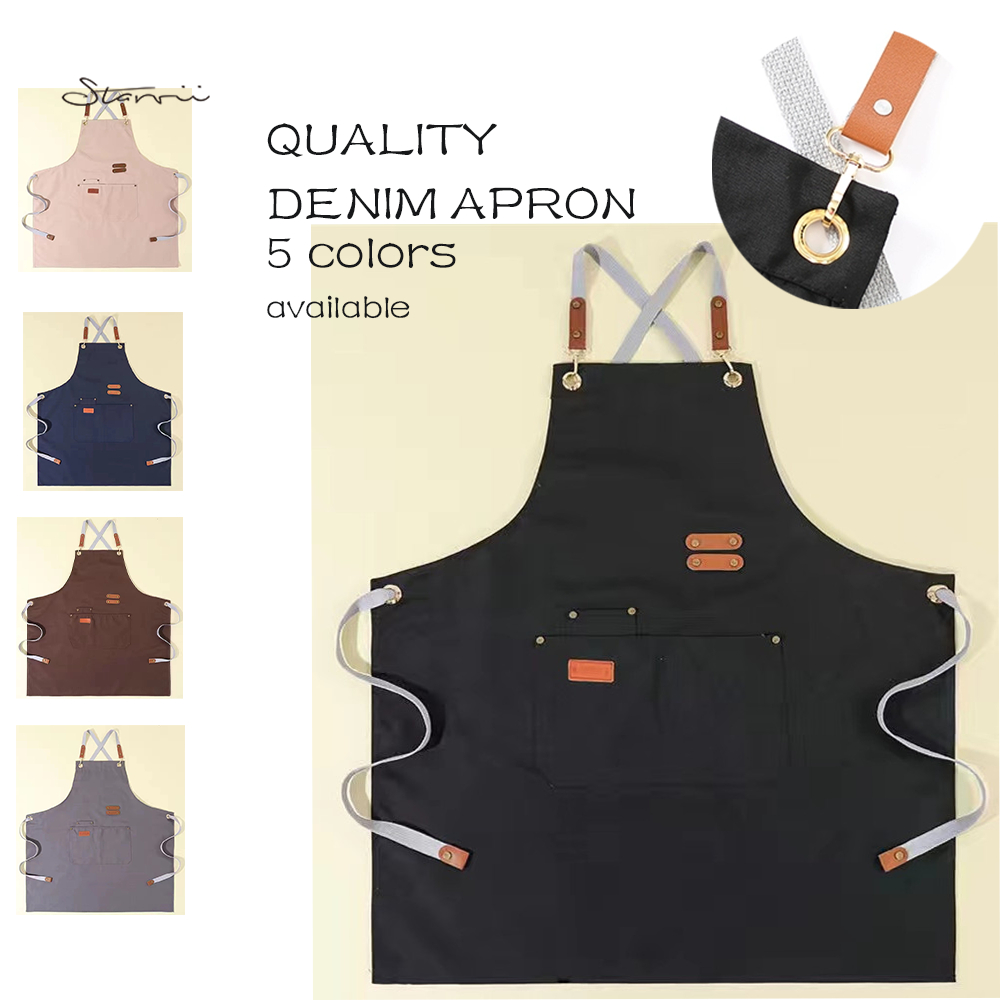 「Ready Stock」High-End Coffee Shop Barista Denim Apron Canvas Kitchen ...