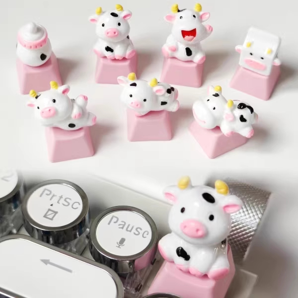 Handmade R4 3D Cow Cute Pink Mechanical Keyboard Personalized Keycap ...