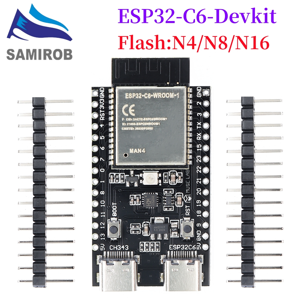 ESP32 / ESP32-C6 WiFi+Bluetooth Internet Of Things Dual Type-C Development Board Core Board ...
