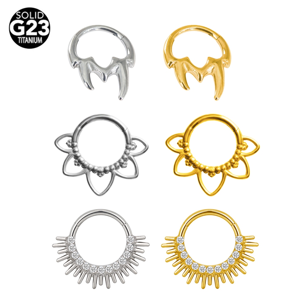 G23 Titanium Flower Septum Piercing Fangs Nose Ring 16G Hinged Segment ...