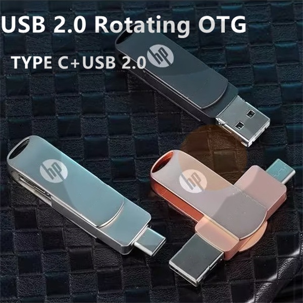 2 In 1 HP Metal USB 2.0 Rotating OTG 8GB 16GB 32GB 64GB 128GB 2TB Type ...