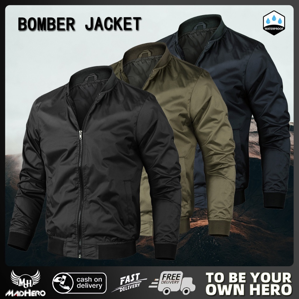 Bomber jacket for men Waterproof Riding Outerwear zipper outdoor casual ...
