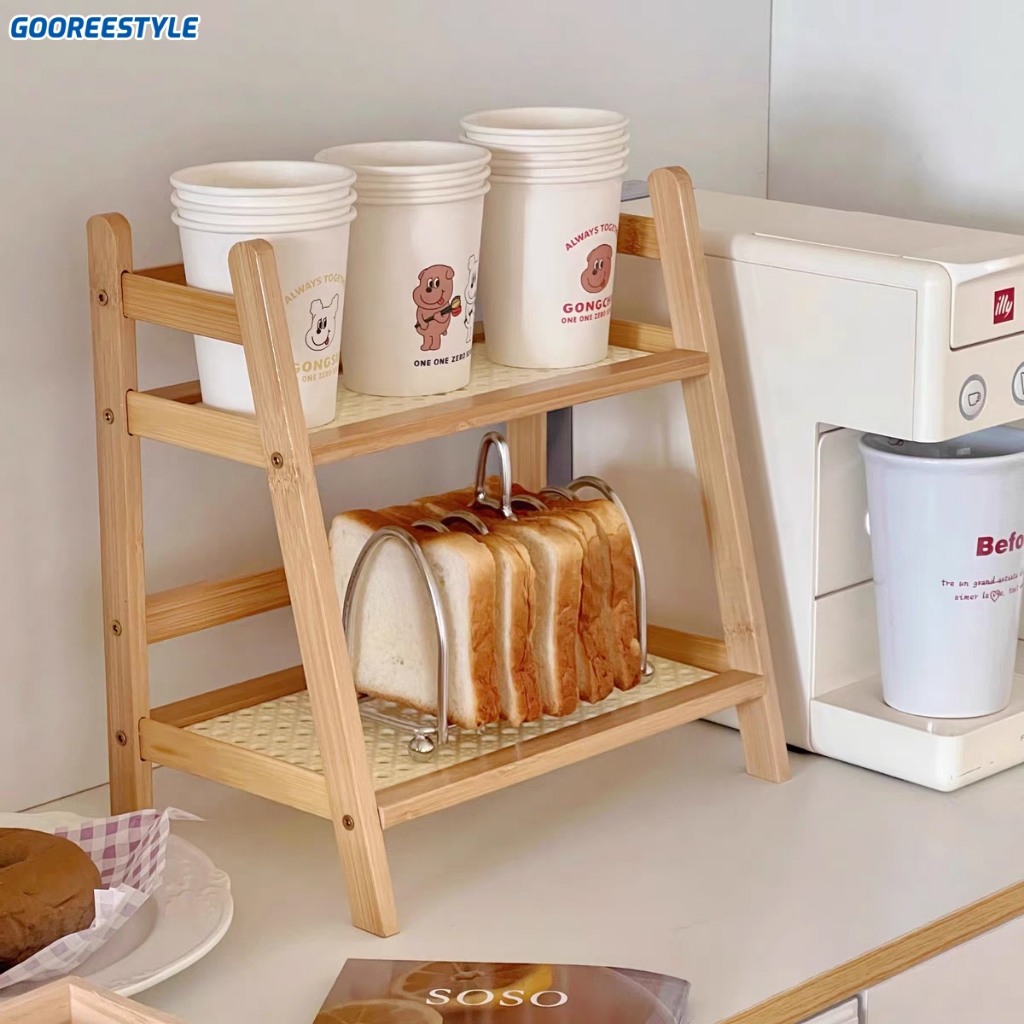 gooreestyle Table Storage Rack Wooden Double-Layer Table Shelf Bedroom ...