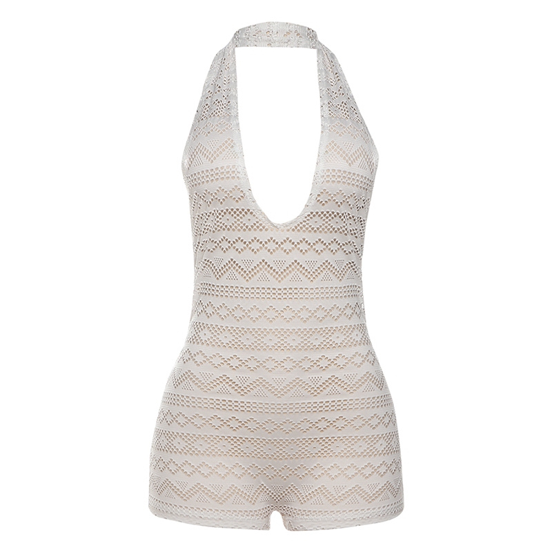 Klalien Sexy Backless Rompers Women Halter Deep V-Neck Summer Hipster ...