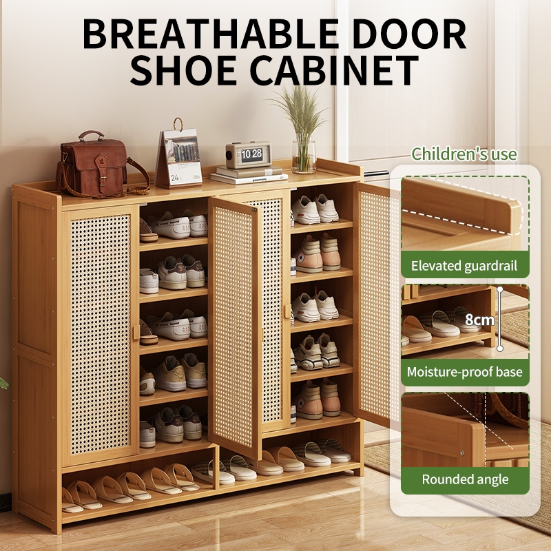 gooreestyle Shoe Cabinet wooden With Rattan Door Breathable Bamboo/Wood ...