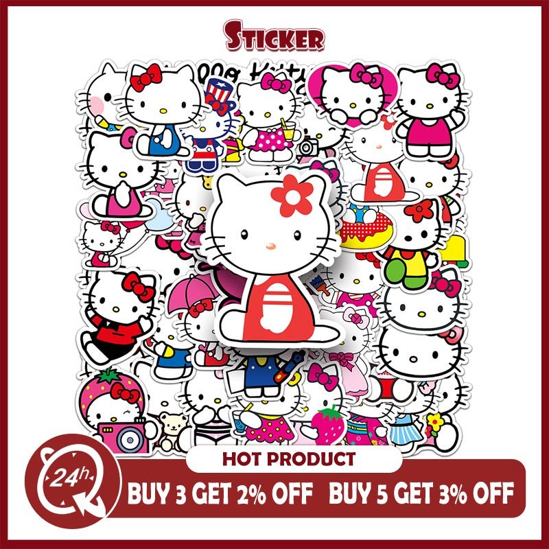 50pcs Hello Kitty Cartoon Stickers Decals for Laptop Diary Scrapbook ...