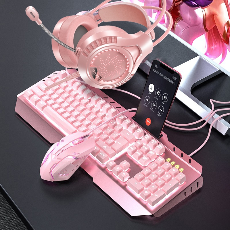 Cute Pink Gaming Keyboard And Mouse set Wired membrane external keybord ...