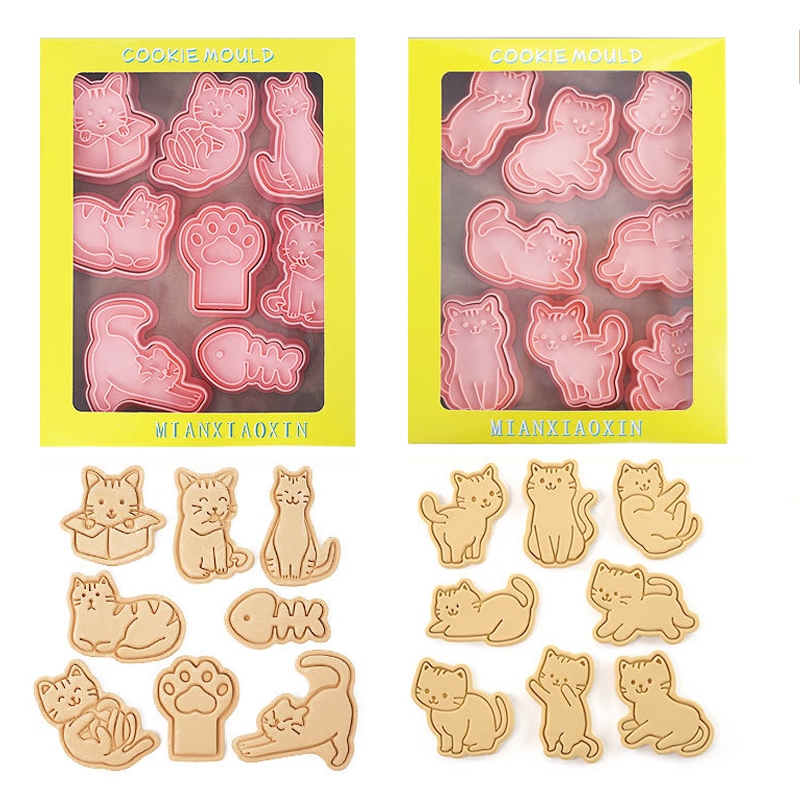 8pcs/set cute Cat Cookie Cutter Cartoon cat claw fish bone Biscuit Mold ...