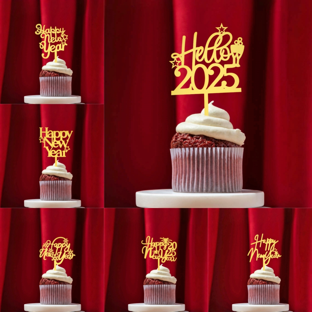 12 Pieces Happy New Year Cupcake Toppers, Hello 2025 Acrylic Cake ...