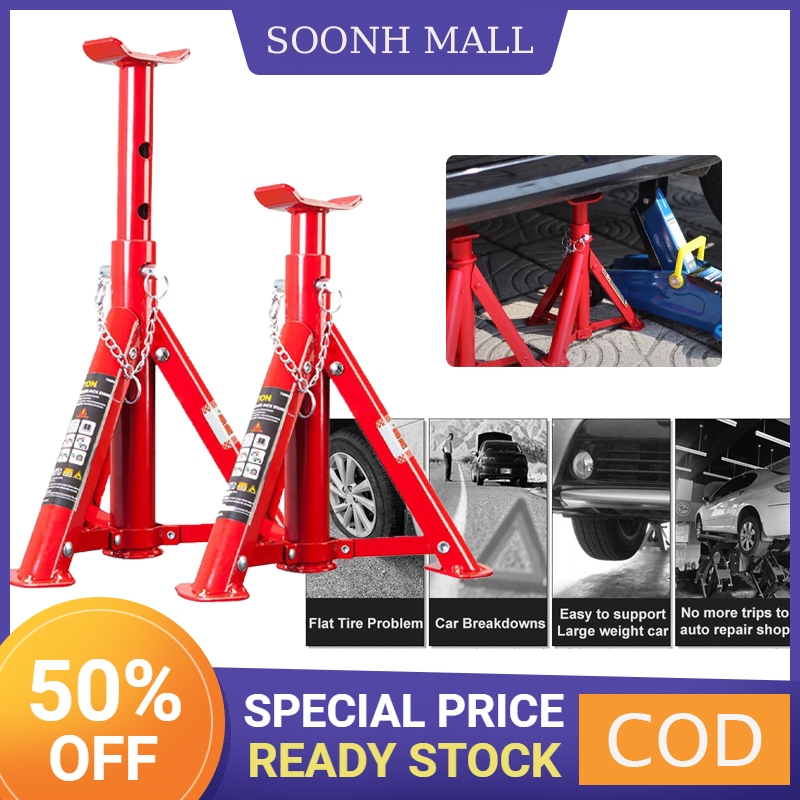 2PCS 8T Universal Car Jack Stand Heavy Duty 3T/1T Slotted Pad Lifting ...